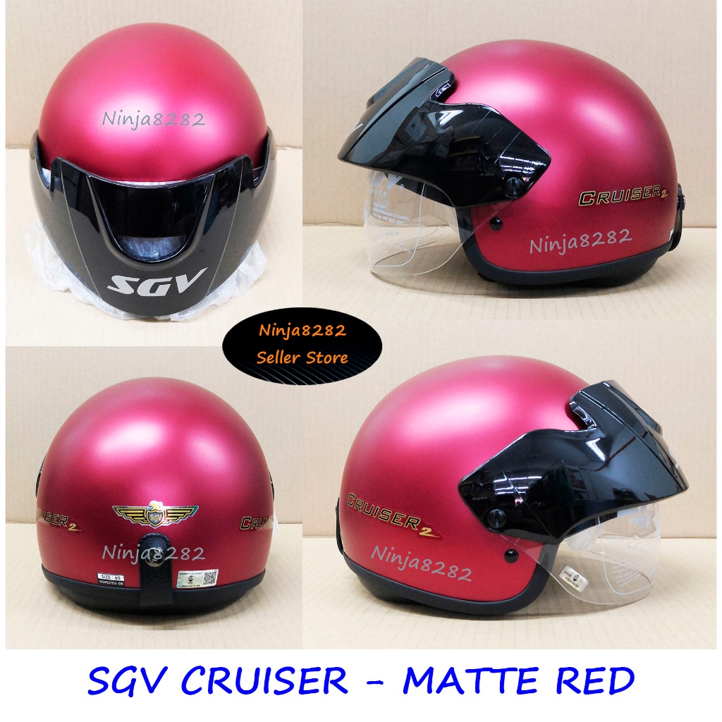 SGV Cruiser Visorex Half Cut Helmet - Matte Red | Shopee Malaysia