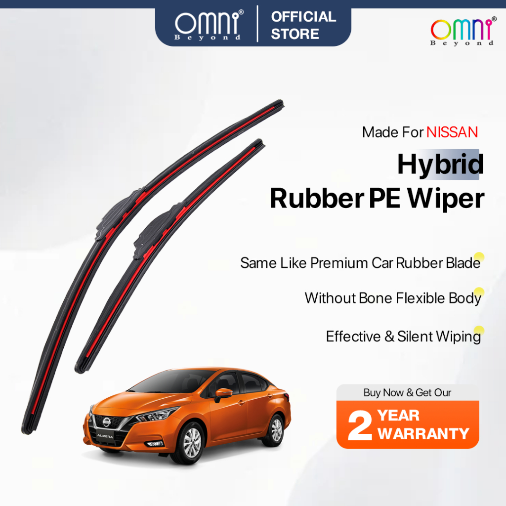[NISSAN] *1 PAIR* Omni Beyond Hybrid Rubber Car Wiper Nano Blade Windshield Clenaer Universal ...