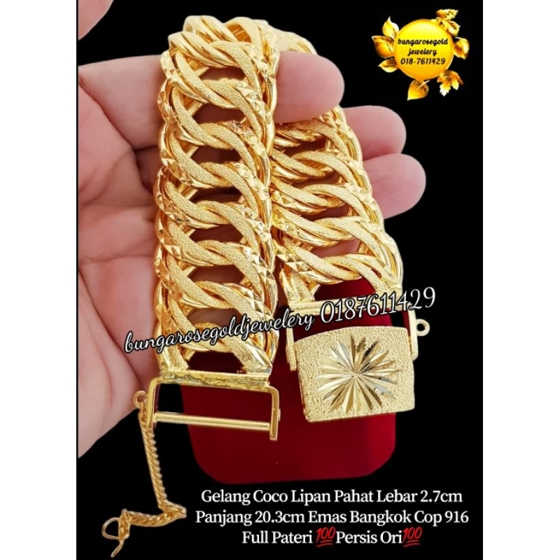 🔥Gelang Coco Lipan Pahat Lebar 2.7cm Panjang 20.3cm Emas Bangkok Cop ...