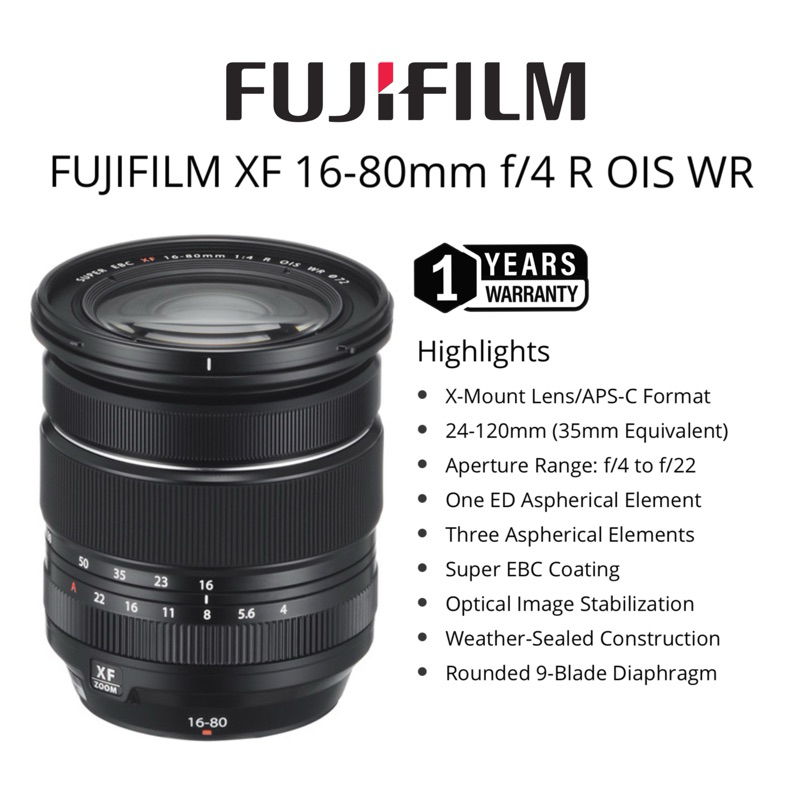 FUJIFILM XF 16-80MM F/4 R OIS WR X-MOUNT LENS APSC FORMAT ORIGINAL (1 ...