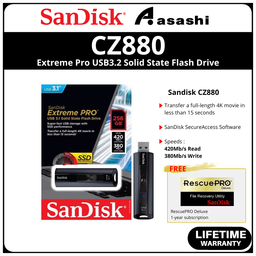Sandisk CZ810 / CZ880 Extreme Go USB3.1 / USB3.2 Flash Drive 64GB ...