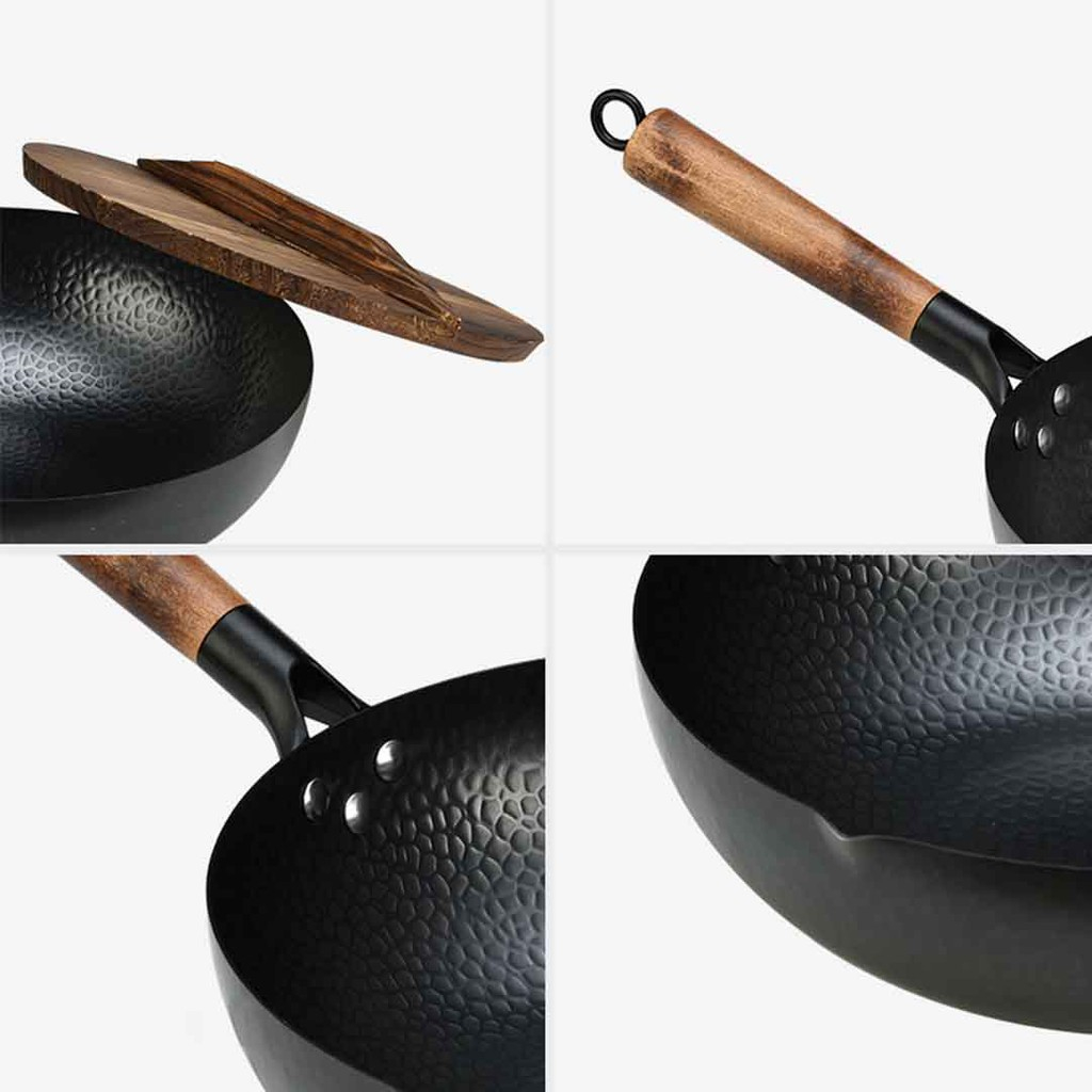 Panasonic Commercial Iron Wok with Wooden Handle and Lid 32cm Non-Stick ...