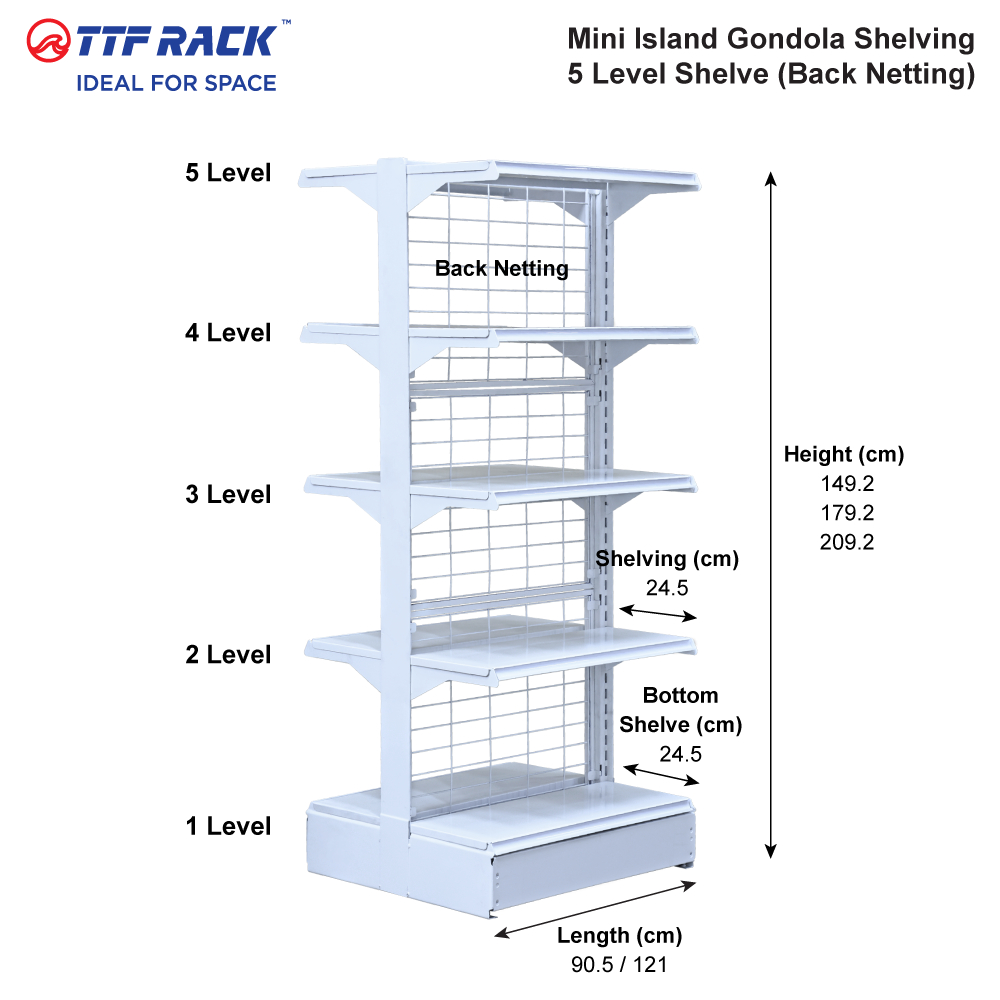 TTF Rack™ (MINI ISLAND GONDOLA) Island Gondola Back NETTING /Storage ...