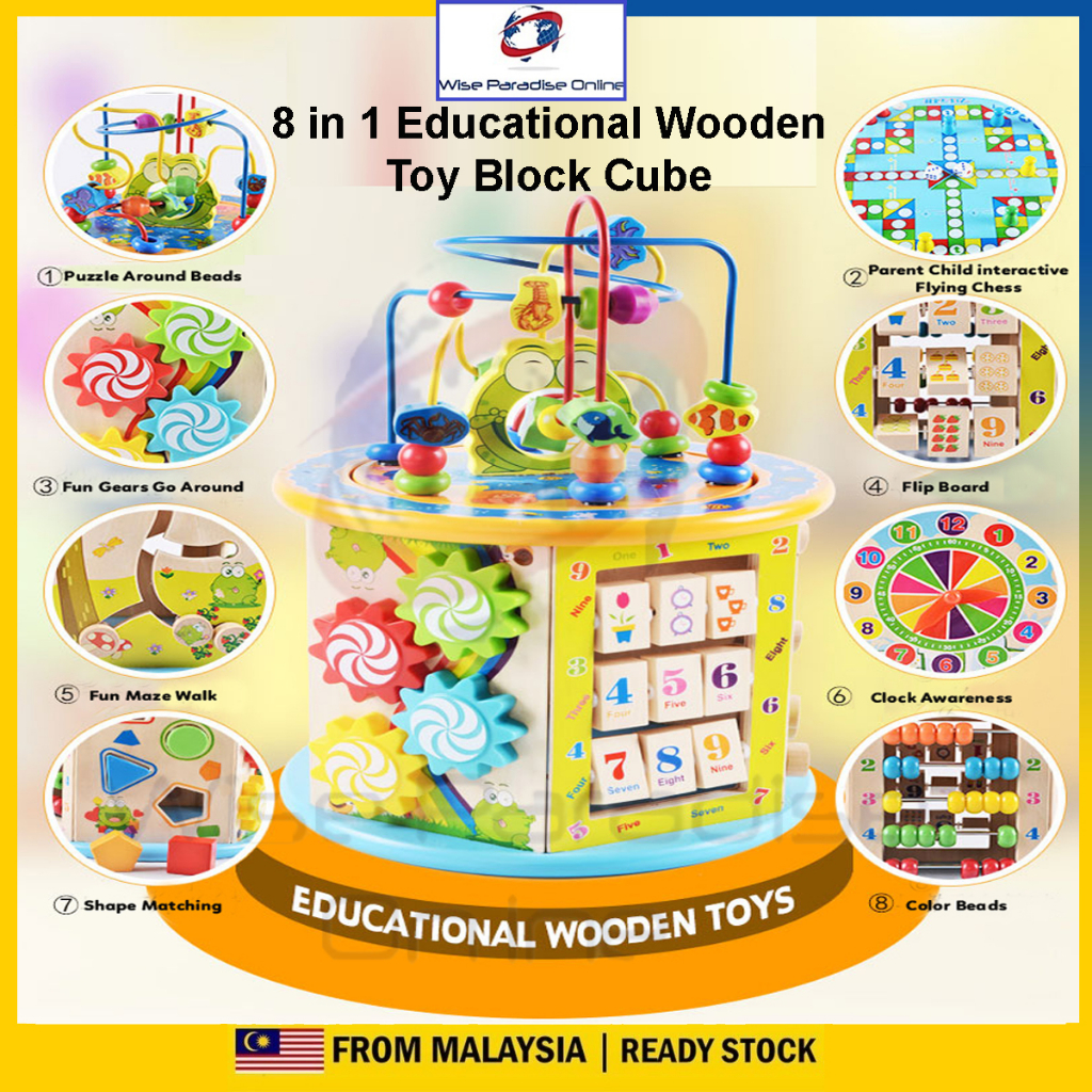 8 in 1 Educational Wooden Toy Block Cube Activity Learning Education ...