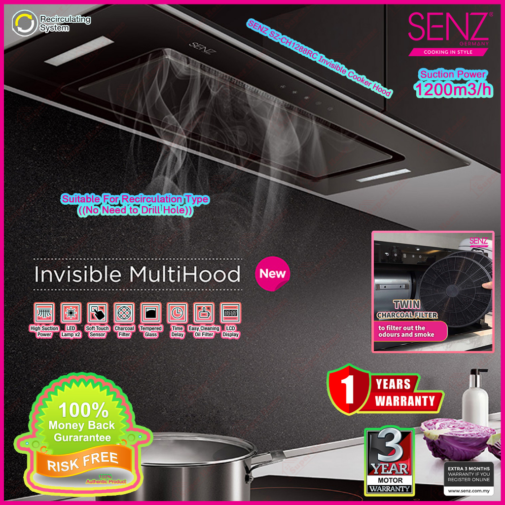 Senz Invisible Cooker Hood SZ-CH1288RC-B Designer Hood ((Suitable For ...