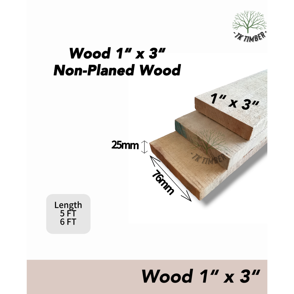 1" x 3" Solid Wood Yellow Meranti Grade A [ 6 - 8 FT ] / 1"x3" Kayu ...