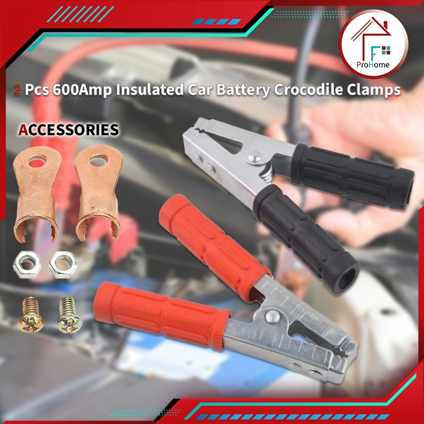 2PCS 600Amp Heavy Duty Black & Red Insulated Car Battery Clip Earth ...