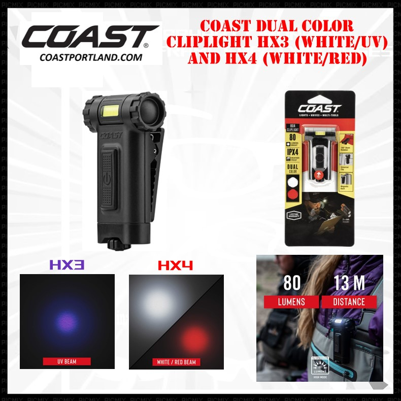 COAST Dual Color LED Clip Light HX3 (White/UV) and HX4 (White/Red ...
