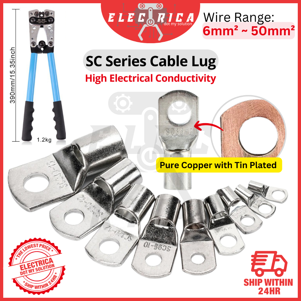 Cable Lug SC Series Tinned Copper Cable Lug Wire Connector Battery ...