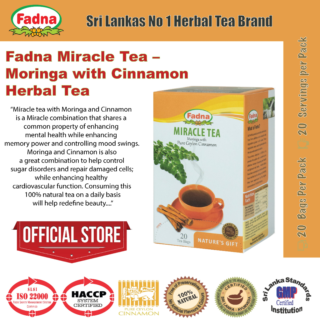 Fadna Miracle Tea – Moringa with Cinnamon/Sri Lankas No 1 Herbal Tea ...