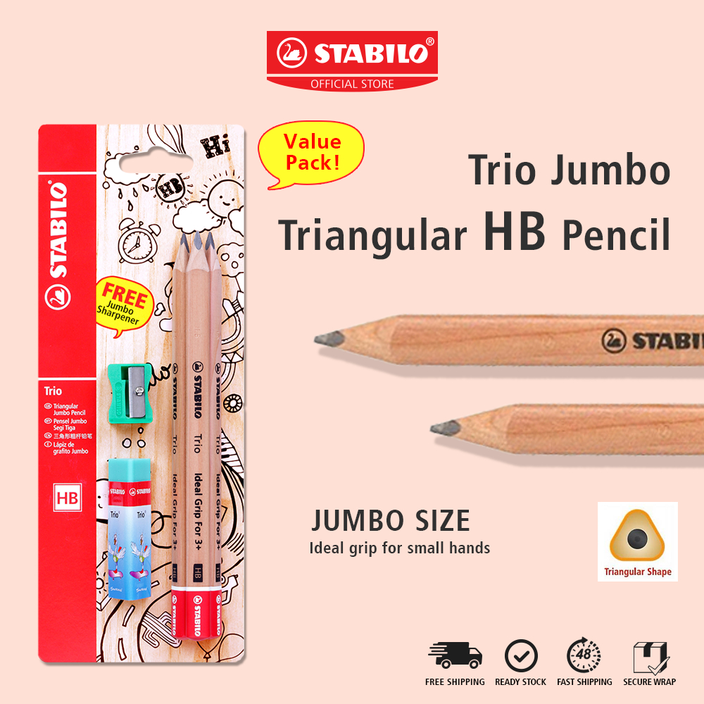 STABILO Graphite Pencil - Trio Jumbo HB Pencil Stationery in Blister ...