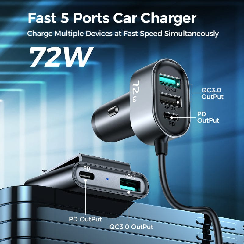 JOYROOM JR-CL05 72W 5 MULTU-PORT (2PD+3QC) 3.0 FAST CAR CHARGER ...