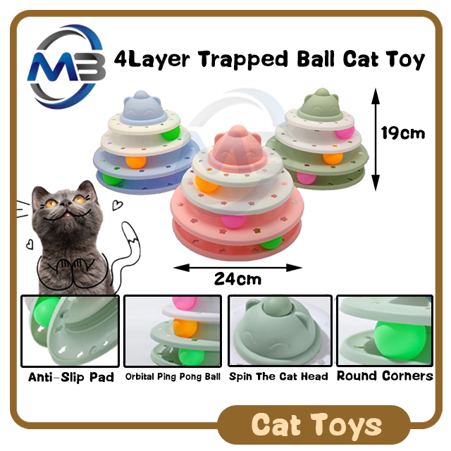 Mainan Kucing | 4 Layer Spinning Balls Cat Tower Toy - Interactive Cat ...