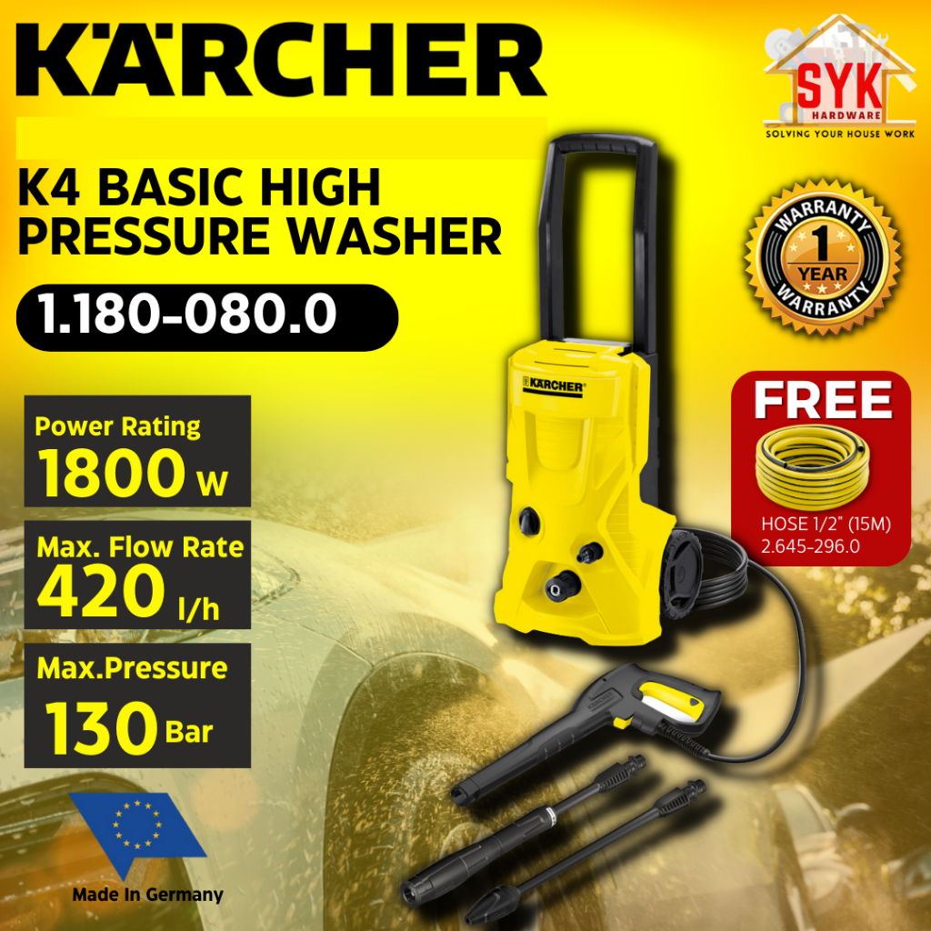 SYK KARCHER K4 Basic High Pressure Washer Cleaner 130 Bar Machine Waterjet Mesin Cuci Kereta ...
