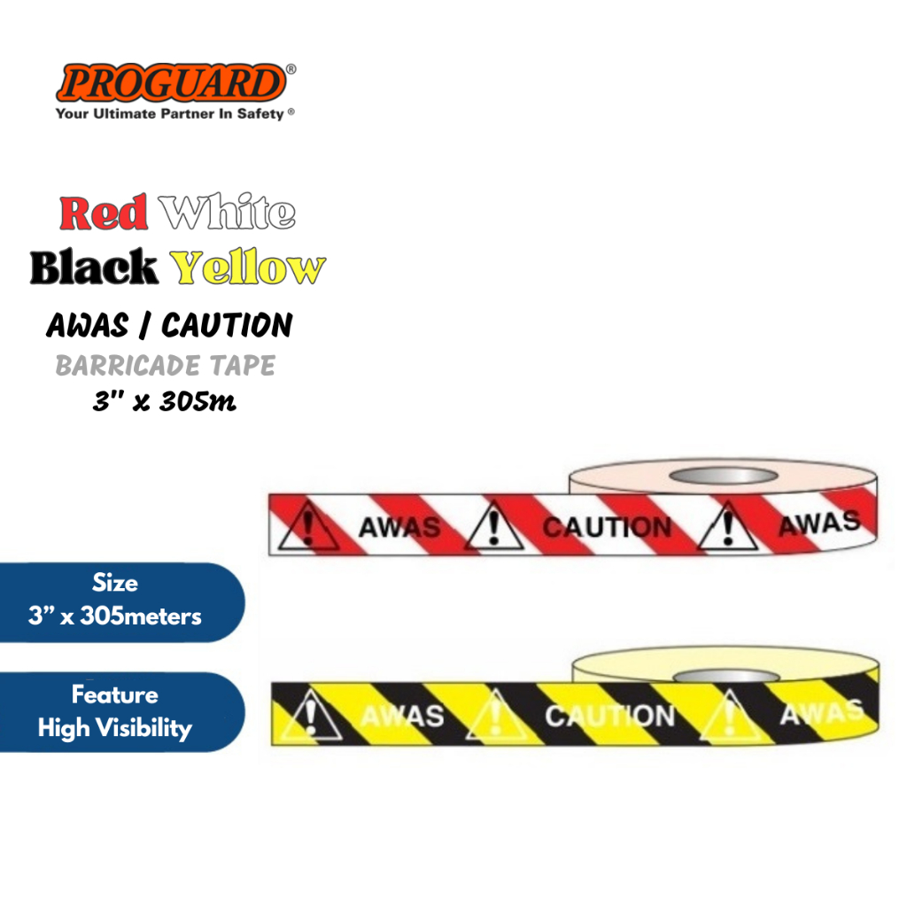 76mmx305m "AWAS/CAUTION" Printed PVC Hazard Barrier Tape / Non-Adhesive ...