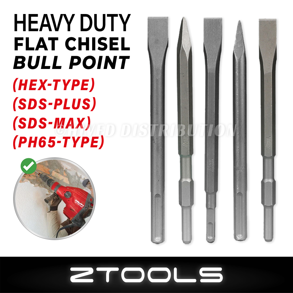 (Mega Offer) Flat Chisel / Bull Point 14x250 17x280 17x450 Concrete ...