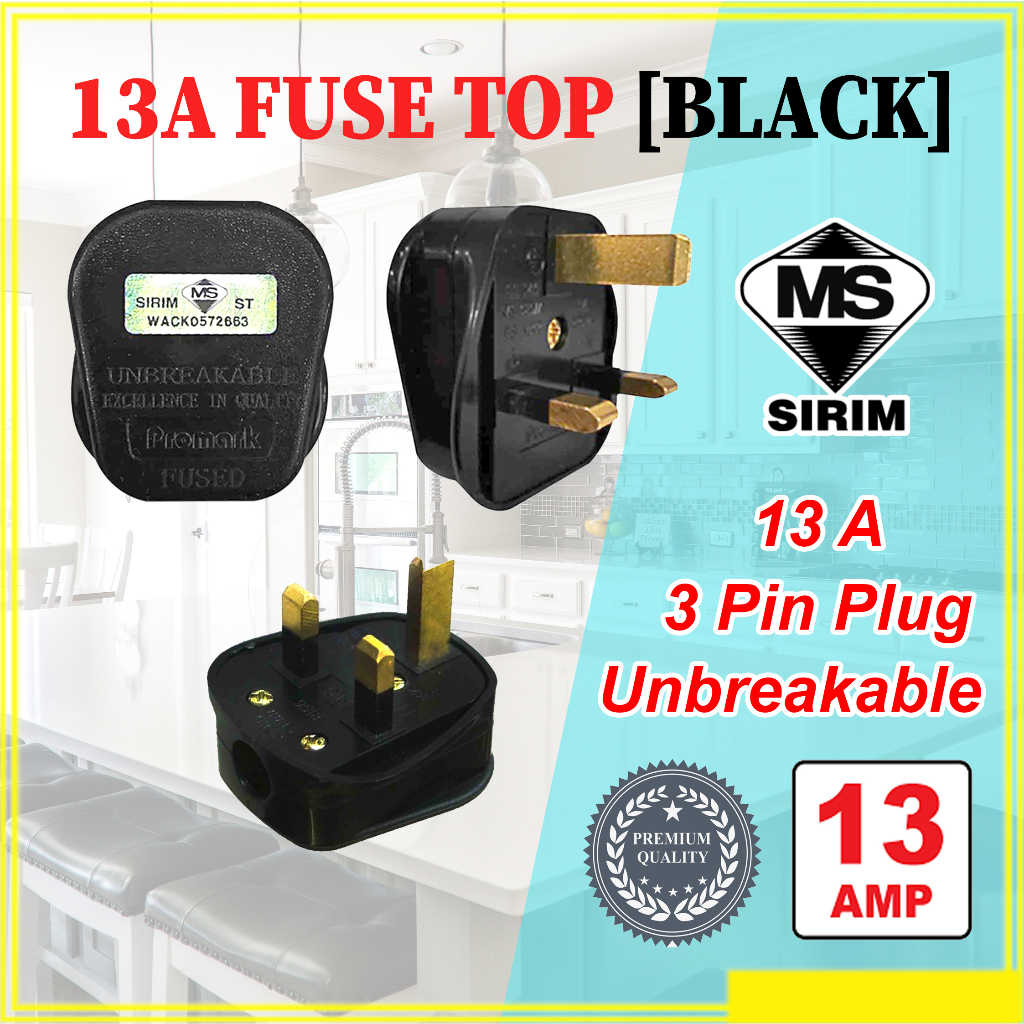 13A 3 PIN FUSED PLUG TOP 13A - BLACK PT-18W (SIRIM) | Shopee Malaysia