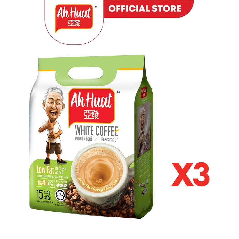 [3 Packs] Ah Huat White Coffee Low Fat & No Sugar Added 亚发低脂無添加糖白咖啡 ...