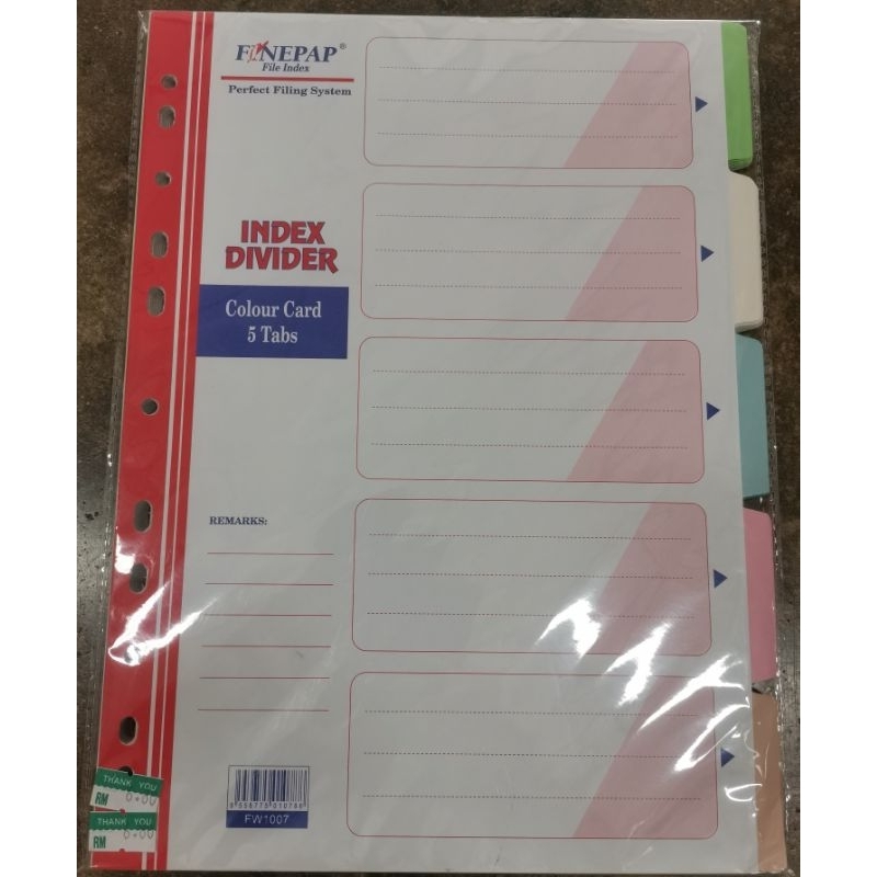 Finepap File Index Divider Colour Card 5 Tabs 1pkt (10sets) | Shopee ...