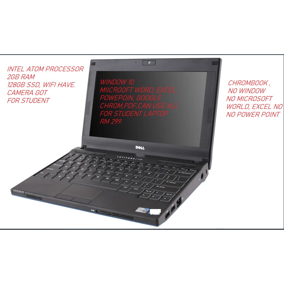 Dell Latitude 2120 Intel ATOM Processor\2gb Ram\128gb SSD\10.1 Display ...