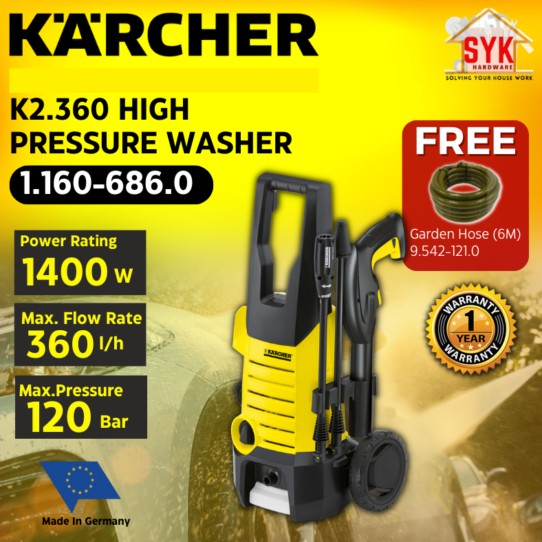 SYK KARCHER K2.360 160168680 1400W 120Bar High Pressure Washer Cleaner Waterjet Mesin Cuci ...