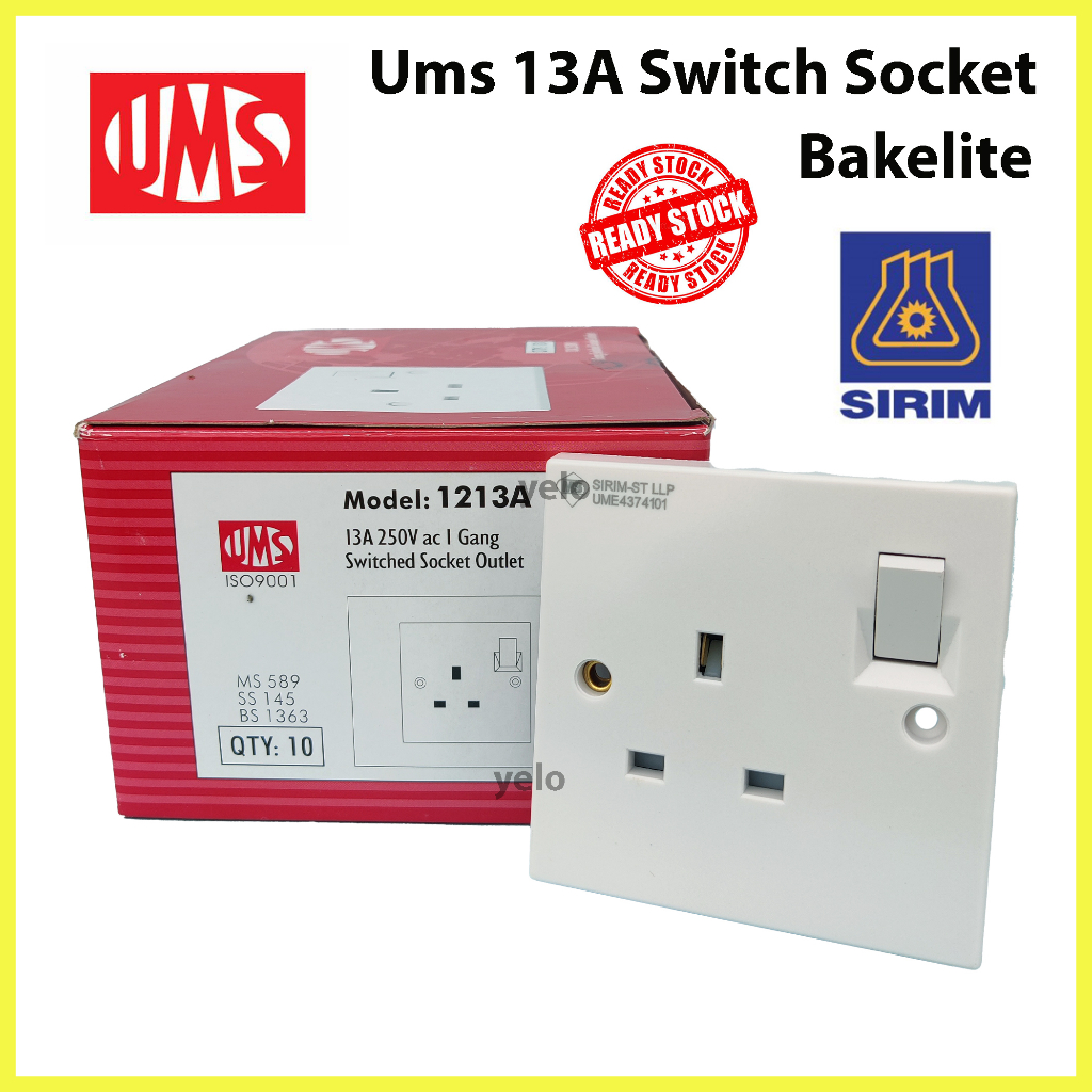 SIRIM UMS 1213A 13A Bakelite Switch Socket 13A Switches Wall Switch ...