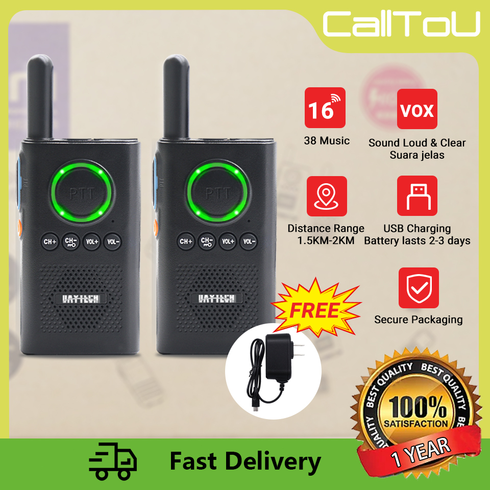 CallToU 2PCS PPT Walkie Talkie Long Range 16 Channels Intercom System ...