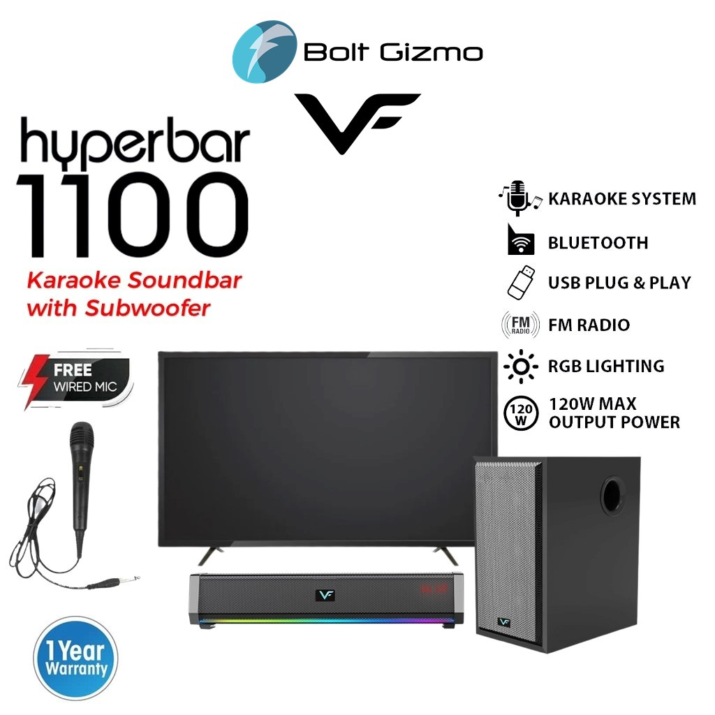 Vinnfier VF Hyperbar 1100 Karaoke Soundbar SubWoofer Bluetooth FM Radio ...