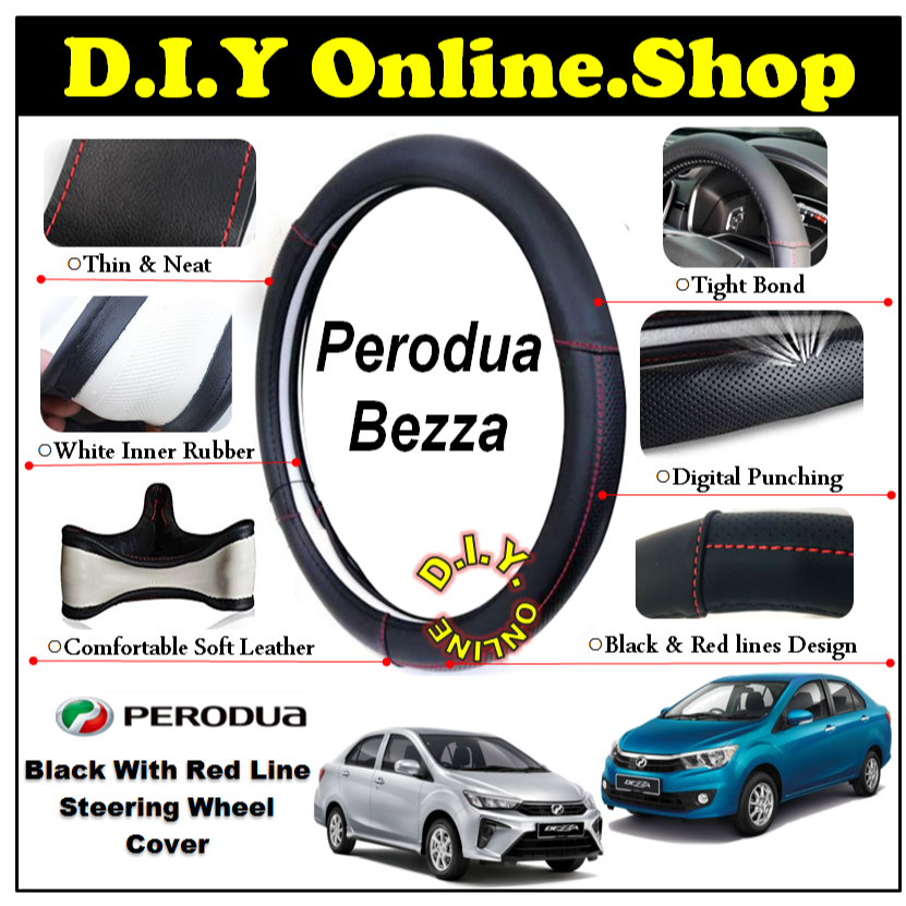 PERODUA BEZZA 2015~2021 BLACK/RED LINES STEERING WHEEL COVER | Shopee ...