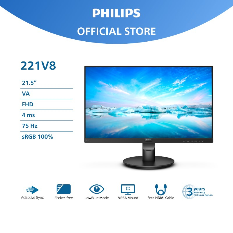 Philips Full HD VA Adaptive Sync LED Monitor (21.5"/75Hz) 221V8 ...