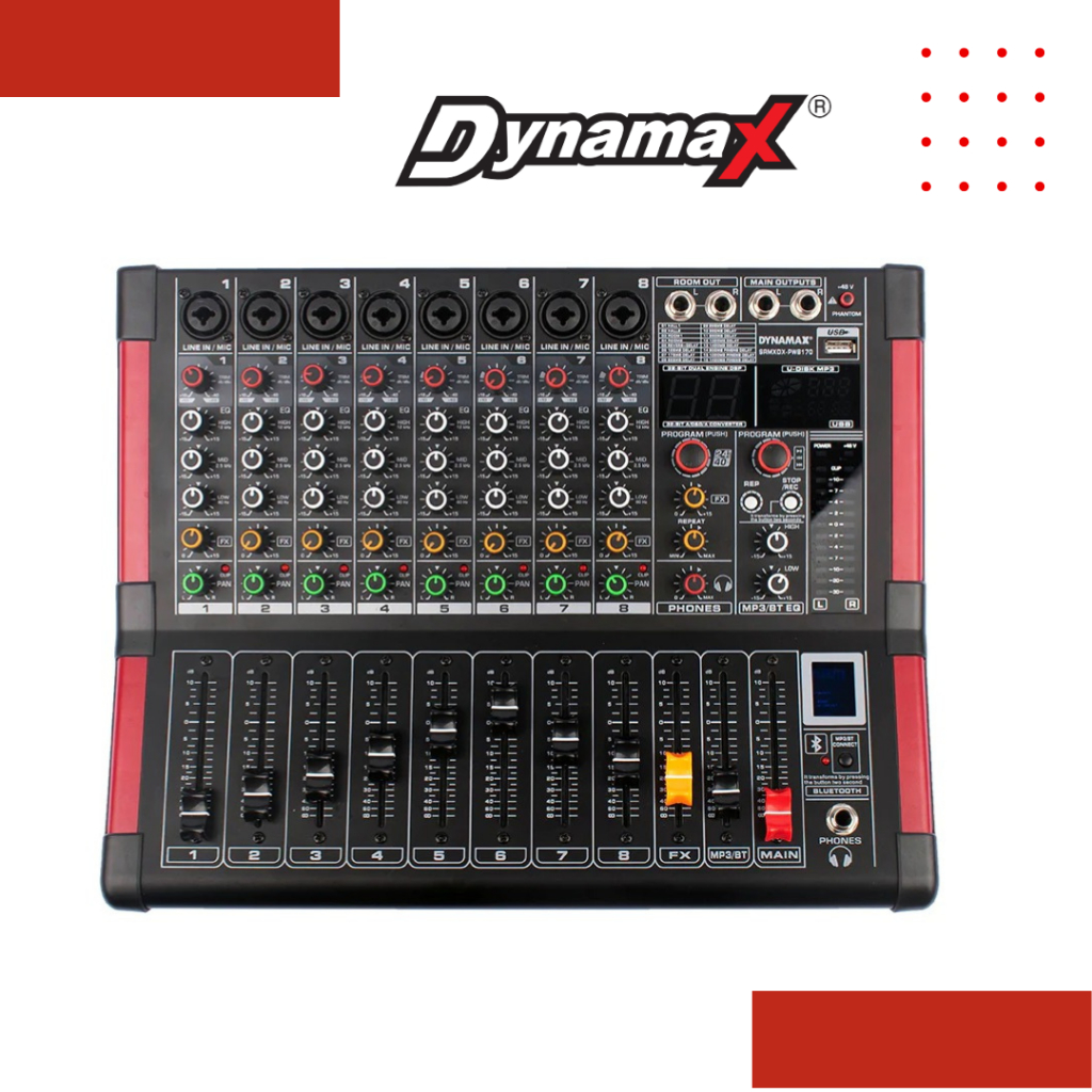 DYNAMAX PW8170 8-Channel 170W x 2 Powered Mixer With USB / Bluetooth ...