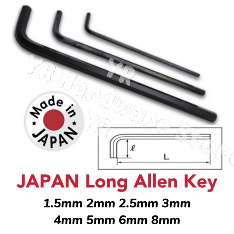 JAPAN Long Allen Key 1.5mm to 8mm Hex Allen Key MADE IN JAPAN Allen Key ...