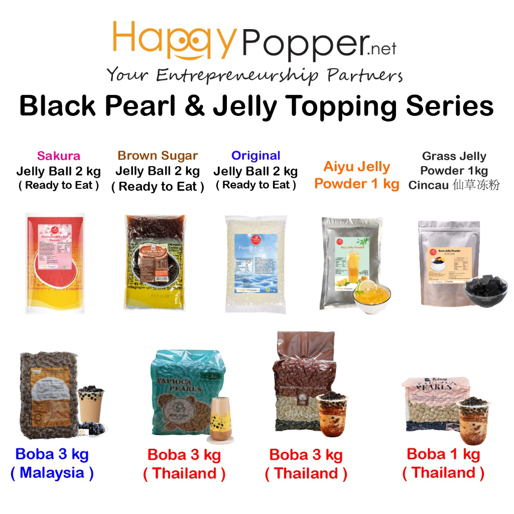 Happypopper Black Pearl Tapioca Starch Boba Bubble Tea Brown Sugar Original Sakura Jelly Ball Ai ...
