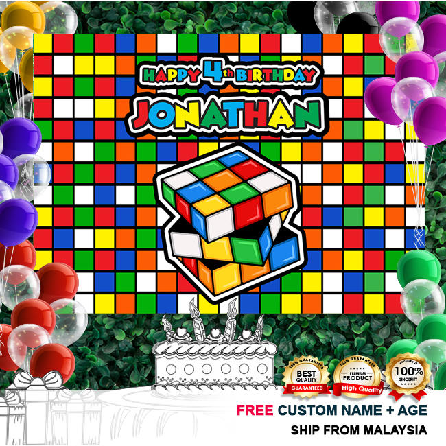 Birthday Banner / Birthday Decoration / Hari Jadi - Rubik / Cube ...