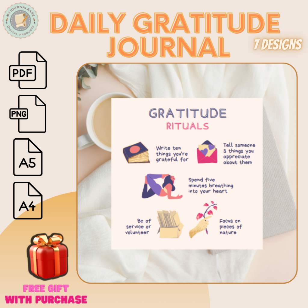 Daily Gratitude Journal Digital Download (PDF+PNG+Print) + FREE GIFT ...