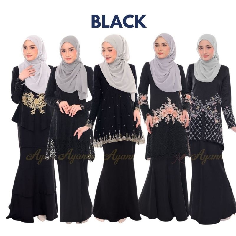 SIZE 36-60 BAJU RAYA 2024 BAJU KURUNG MODEN TEMA BLACK HITAM LACE ...