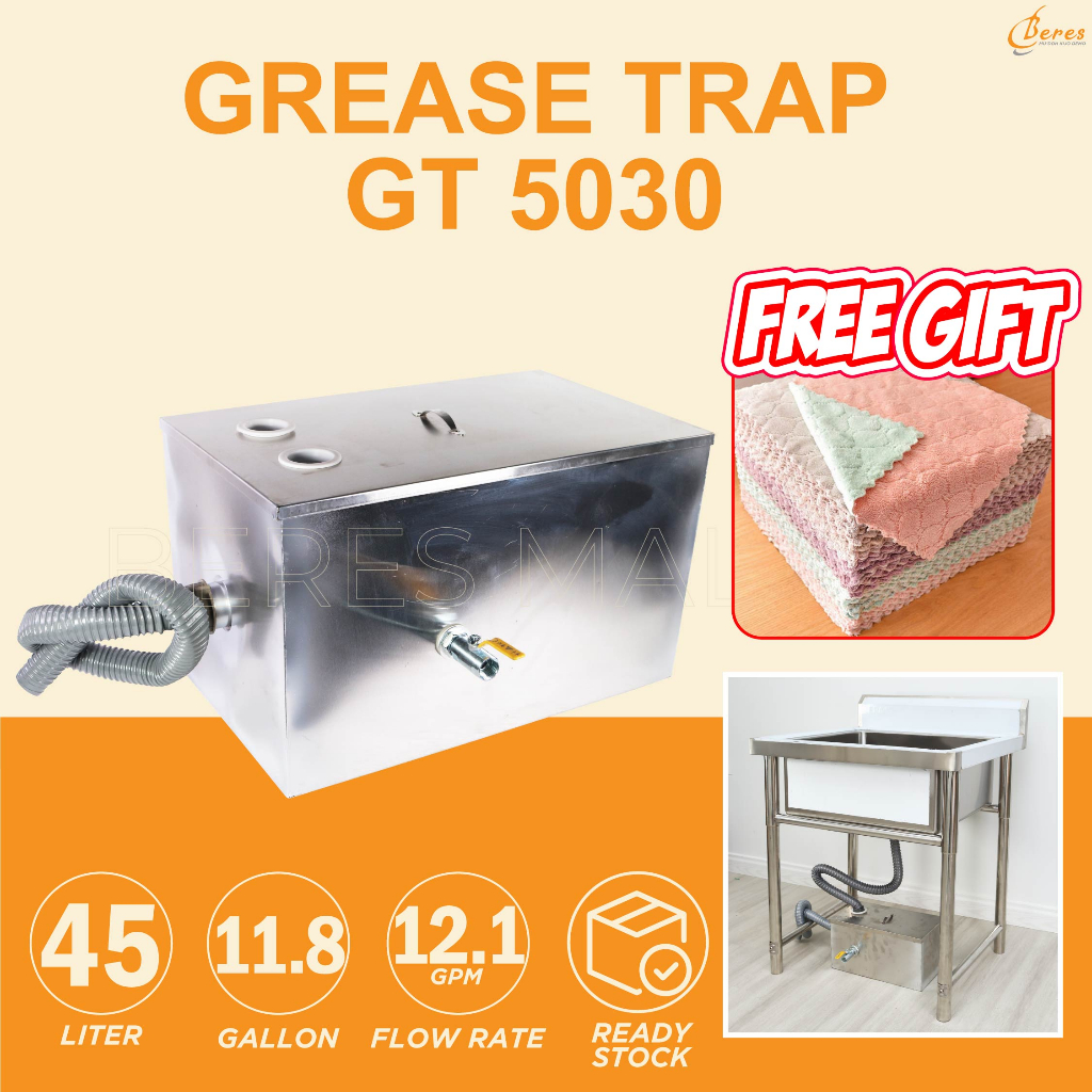 45 LITER Stainless Steel Grease Trap Kitchen Perangkap Minyak Kedai ...