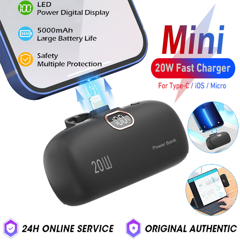 Mini Power Bank 5000mAh PD 20W Fast Charging Portable Powerbank Mini ...