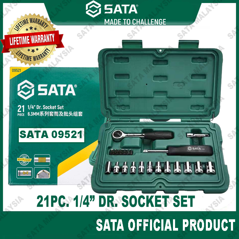 SATA 21 Pcs 1/4" Dr. Socket Set 09521 Socket/Ratchet/Extension Handle ...
