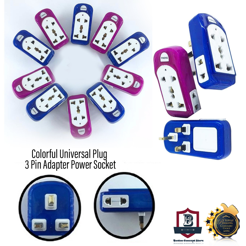 Colorful Universal Plug 3 Pin Adapter Power Socket | Shopee Malaysia