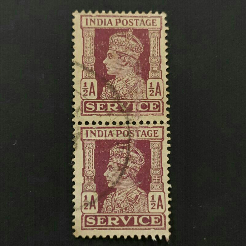 1939 Stamp India-In Vertical Pair-Unique Used Stamp-½ Anna & 1½ Annas ...