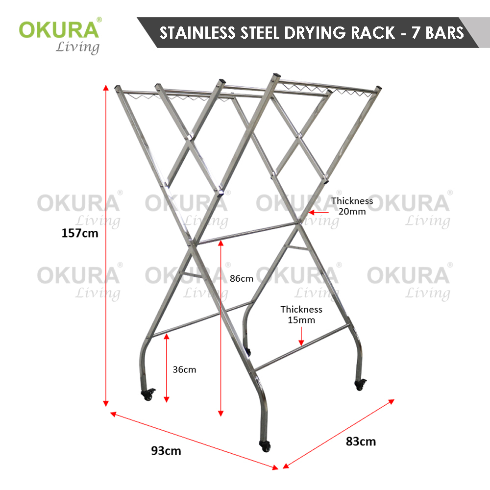 OKURA Stainless Steel Clothes Rack Cloth Drying Rack Foldable Mobility ...