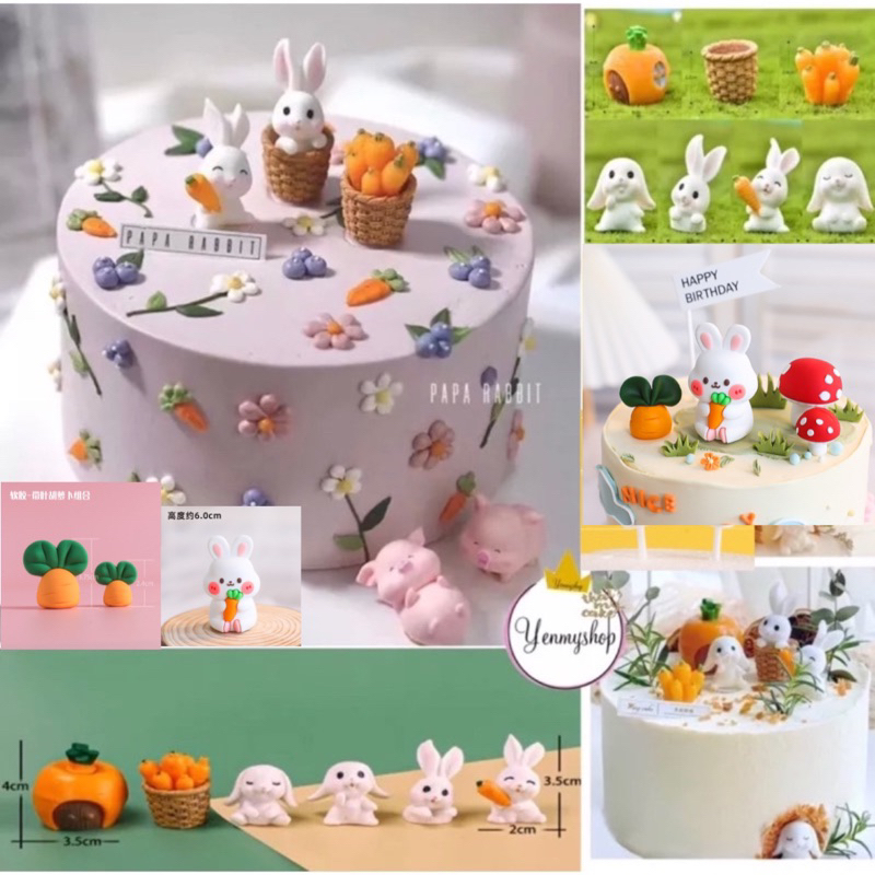 6pcs Set Bunny rabbit cake decoration topper Mushroom兔子蘑菇蛋糕装饰 | Shopee ...