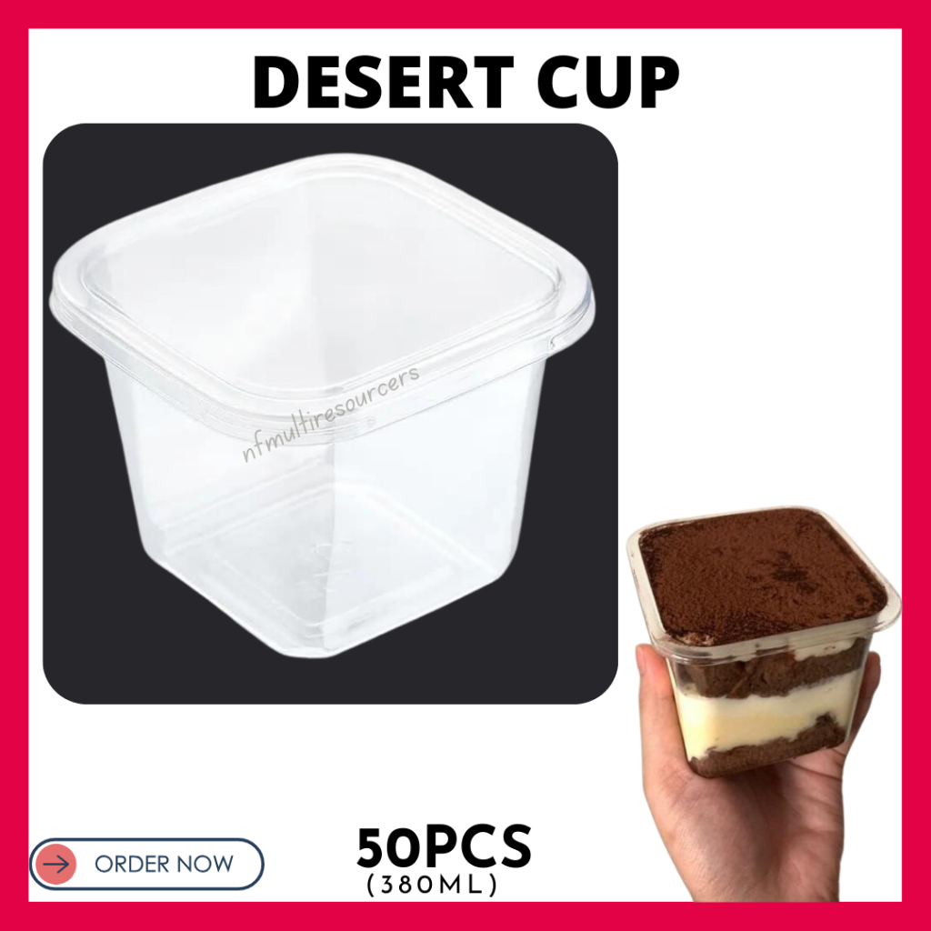 (50pcs) Mini Dessert Cup Cake Box Rectangular Plastic Tiramitsu Puding ...