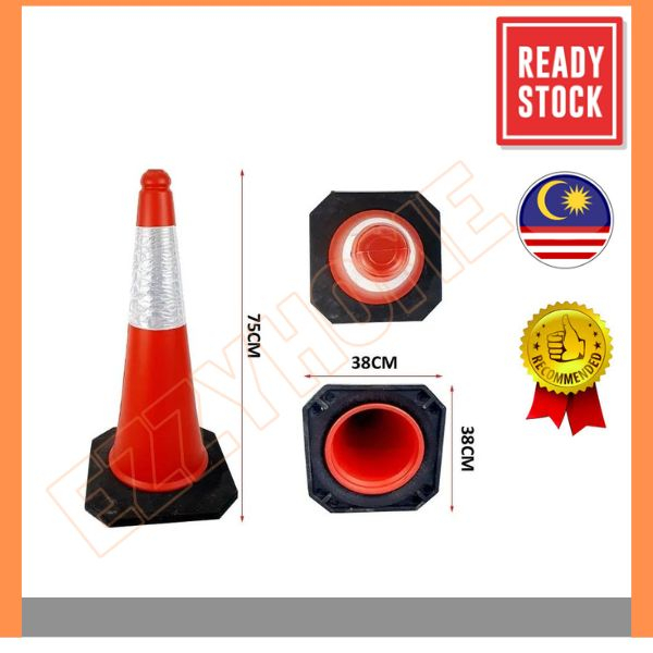 30" Black Rubber Base Portable Safety Cones cw Reflective Tape PVC ...