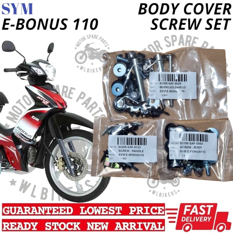 SYM BONUS E-BONUS 110 BODY COVER SCREW COMPLETE SET RUBBER BUSH HANDLE ...