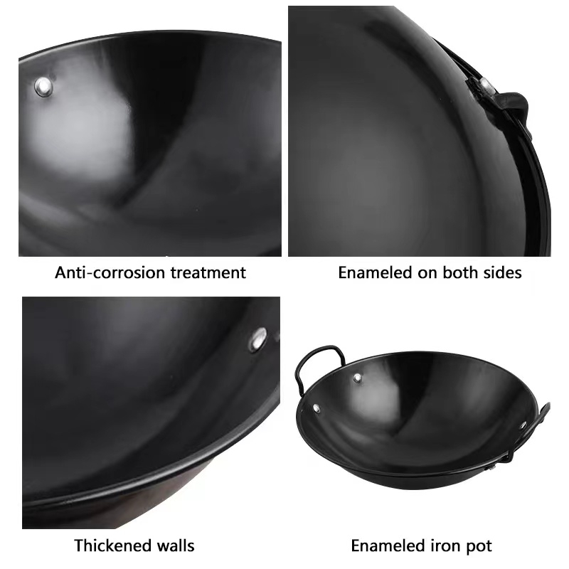 TSMaster Enamel Wok Double Handle Thick Kuali Besi Kuali Hitam Chinese ...