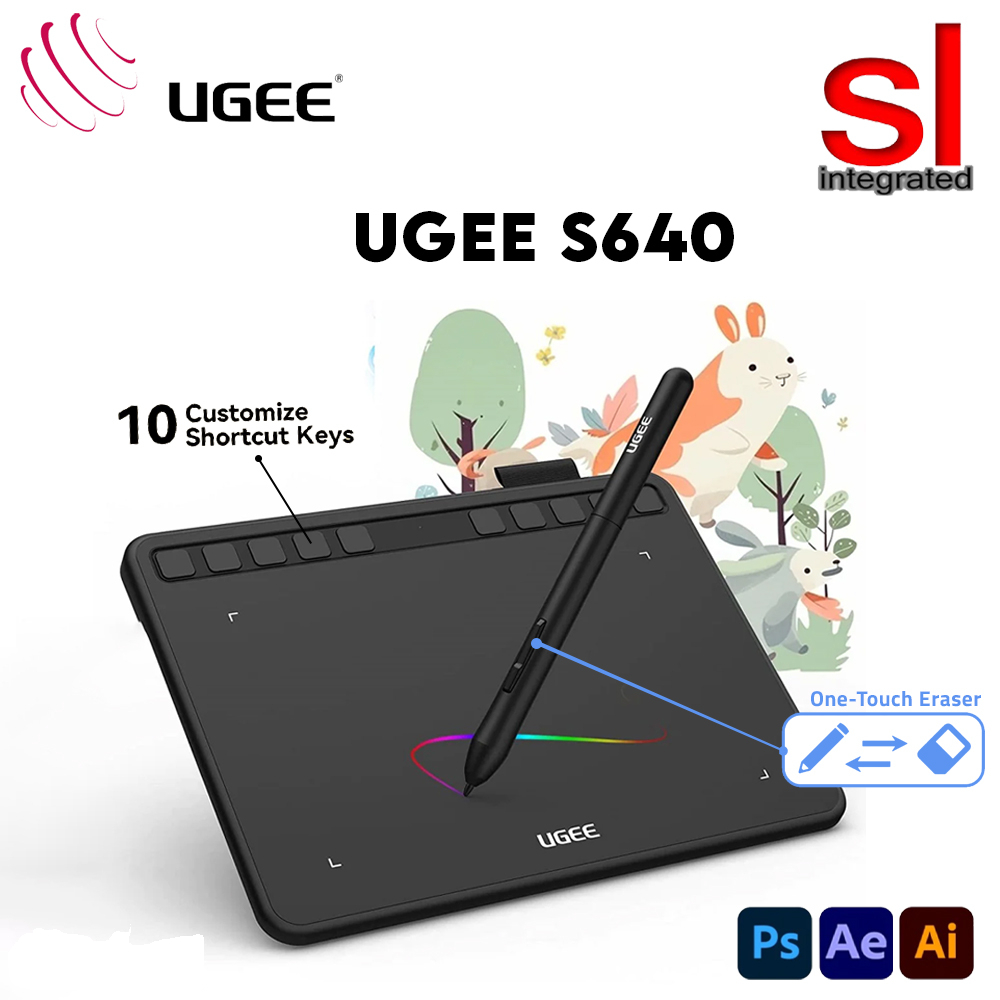 UGEE S640 Digital Drawing Tablet with 10 Hot Keys, 6.5 x 4 Inch Tablet with 8192 Levels of ...