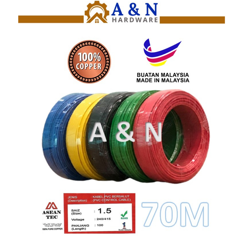 100% PURE COPPER PVC Insulated Cable 1.5mm / 2.5mm Kabel Wayar (Made In Malaysia) | Shopee Malaysia