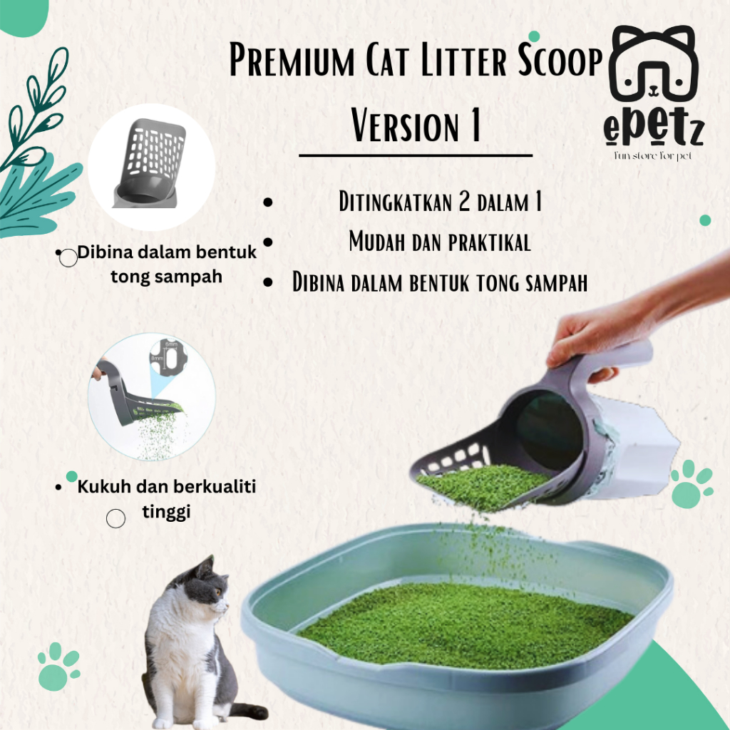 Premium Cat Litter Scoop Upgraded 2 in 1 Shovel with Built-In Waste Bin ...